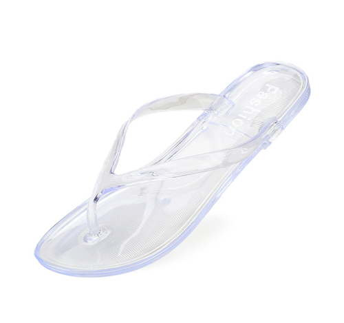 Womens Clear Transparent Flip Flops Sandals Beach Slippers Flats Shoes ...