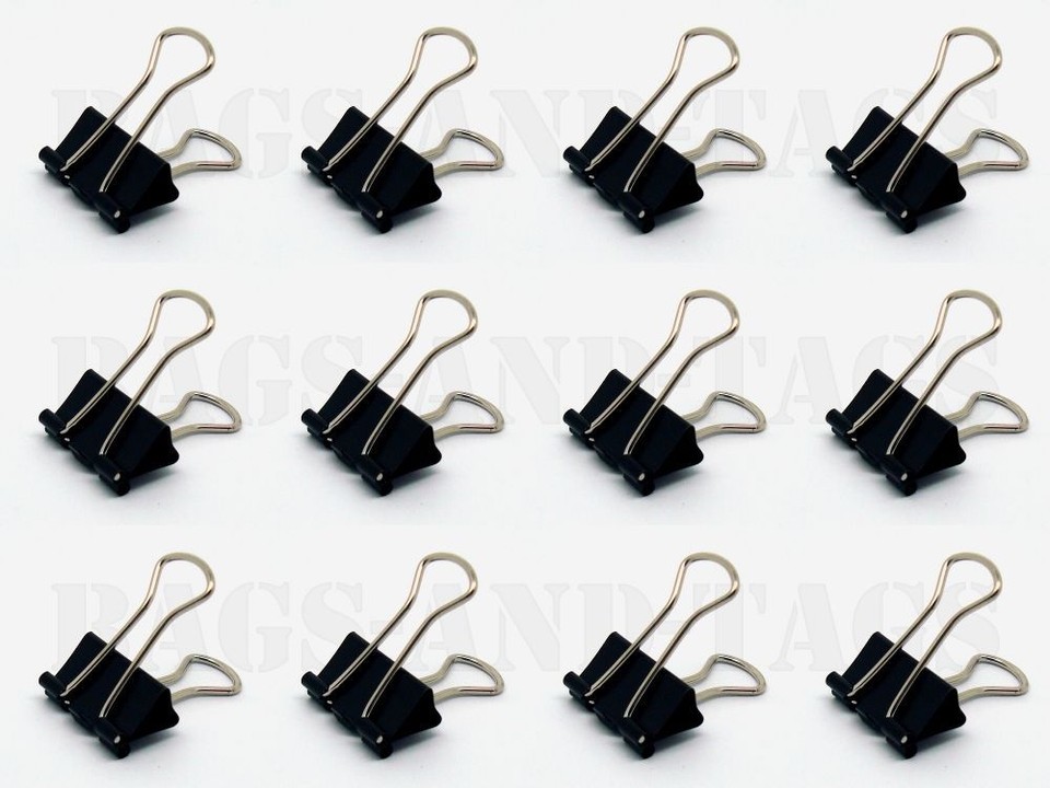 12 X Large 25mm Black Steel Foldback Office Clips Paper Document ...