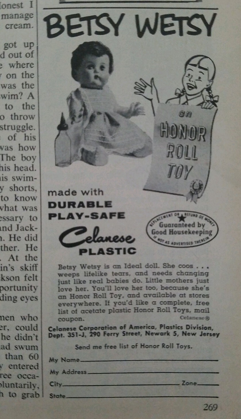 1956 Betsy wetsy doll honor roll toy made with Celanese plastic vintage ...