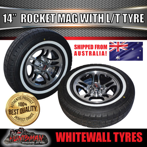 14" HQ Rocket Alloy Mag rim & 185R14C Whitewall Tyre, Caravan Trailer ...