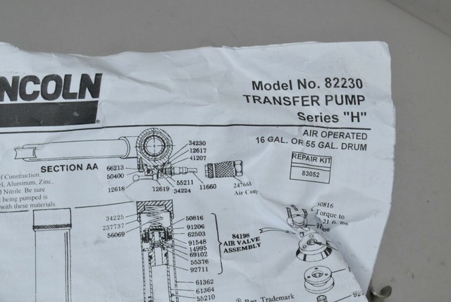 Lincoln 82230 Drum Pump Air Operated 6wb31 for sale online | eBay
