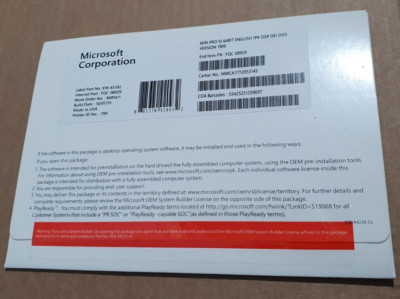 4 x Microsoft Windows 10 Pro 32/64Bit Operating System Builder License ...