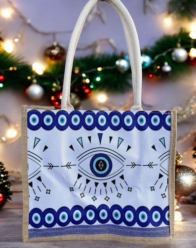 🧿Evil Eye Patterned Jute Bag Shopping Bag Evil Eye Beach Bag Burlap Bag ...