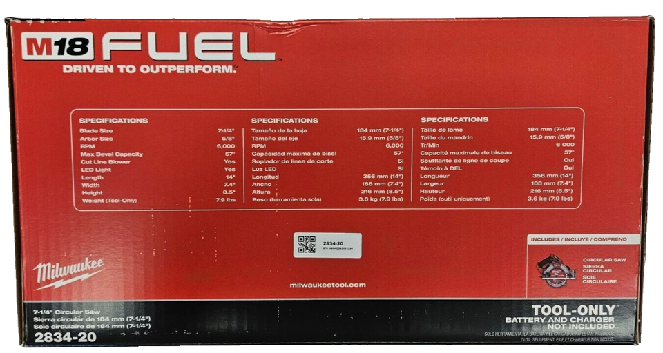 Milwaukee 2834-20 M18 FUEL™ 7-1/4” 18v Circular Saw (Tool Only) NEW | eBay