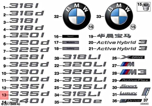 Genuine BMW F31 F31N Trunk Lid 335d Emblem Badge Logo OEM 51147289897 ...