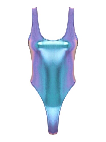 Womens Shiny Metallic Bodysuit One Piece Sleeveless Leotard Rompers ...