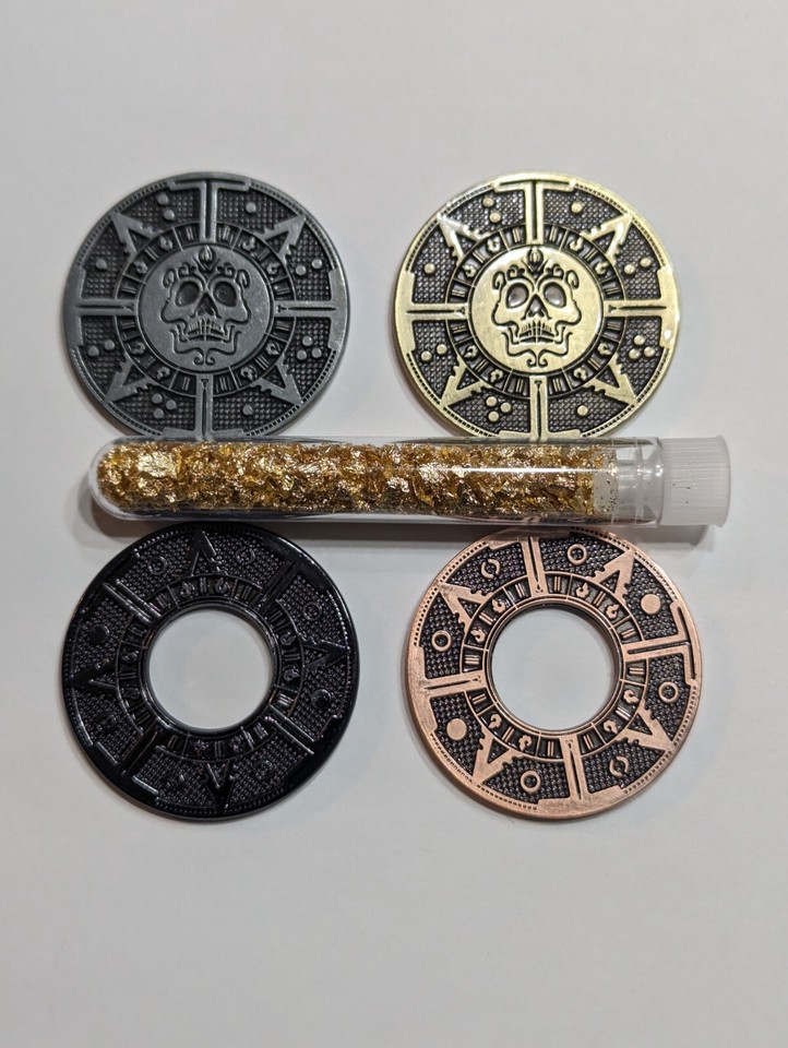 4 PIRATES GOLD METAL POKER CHIPS NEW SILVER GOLD COPPER BLACK 2 FREE ...