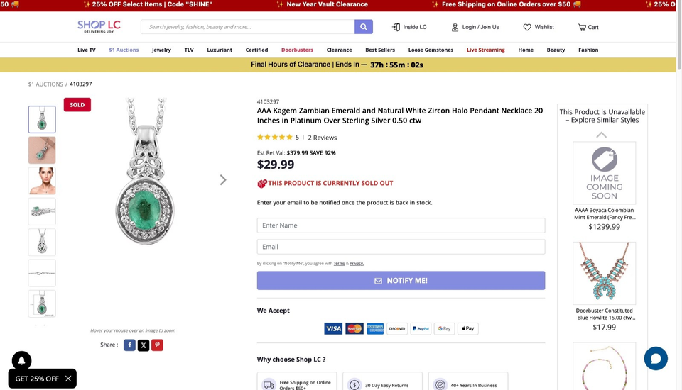 $379 AAA Kagem Zambian Emerald Pendant Necklace Platinum Sterling ...