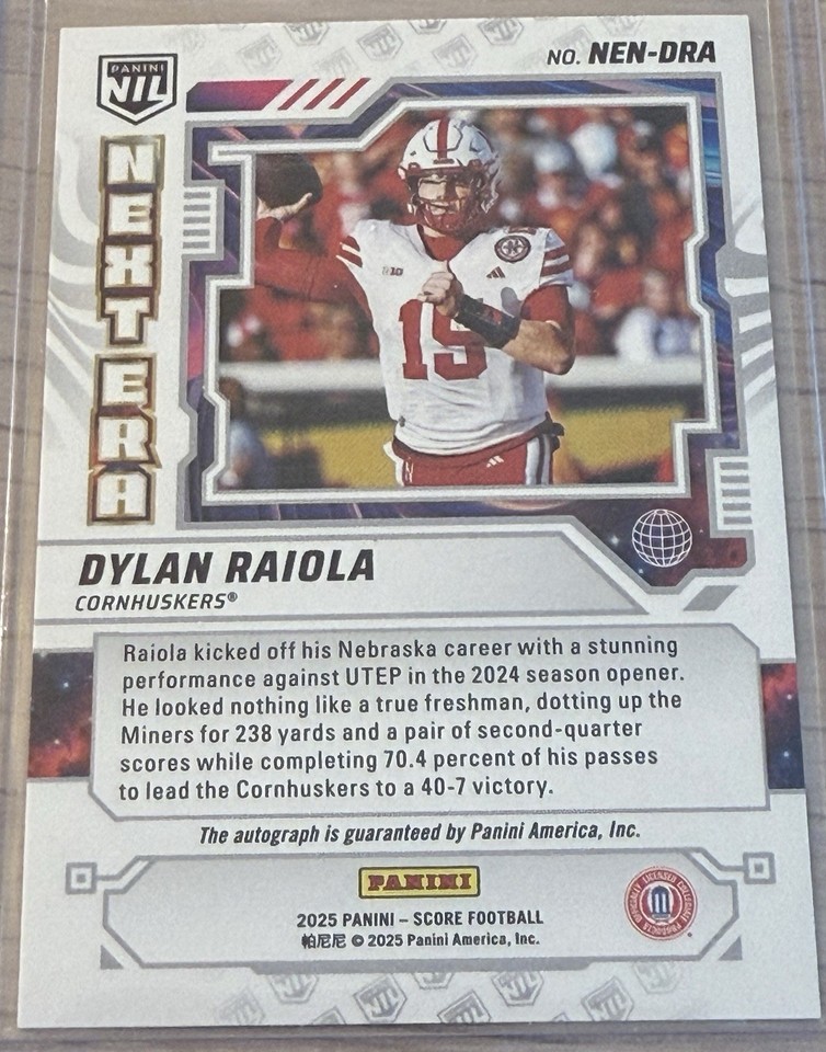 2025 Panini Score - Dylan Raiola NEN-DRA - NIL Next Era Autograph ...
