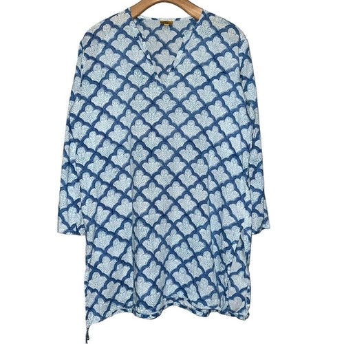 Roberta Roller Rabbit Women’s Size M Blue Block Print Jemina Kurta V ...