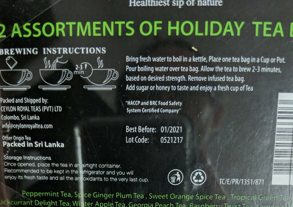 Chami 12 Flavor 96 Tea Bags Sachets Assortment of Winter Holiday Tea ...