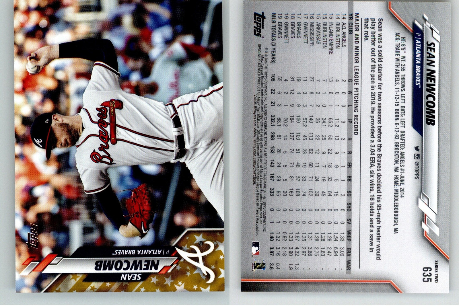 Sean Newcomb 2020 Topps Gold Star #635 Atlanta Braves | eBay
