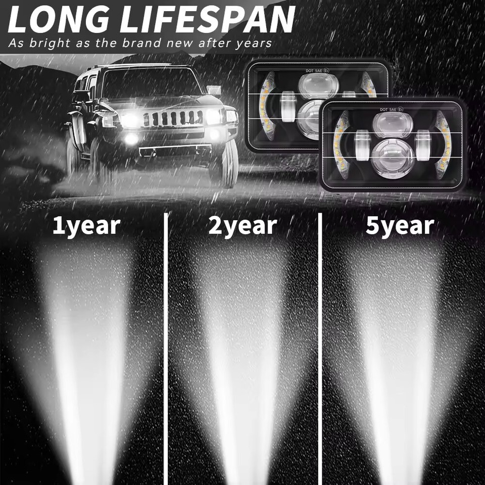 4PCS 4x6" Square LED Headlights High Low Sealed Beam H4 For Dodge B300 ...