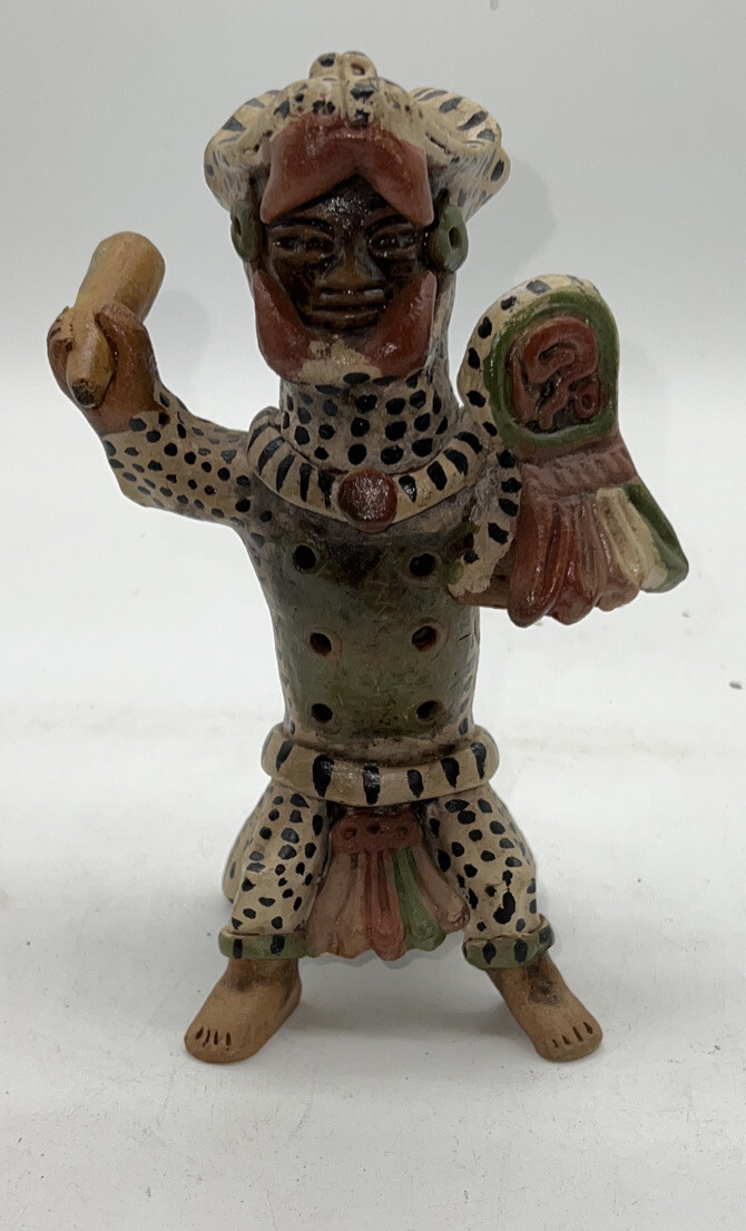 Vintage Aztec Warrior Mayan Mexican Folk Art Pottery Flute Whistle Clay ...