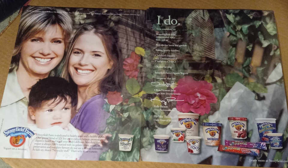 2001 print ad - Olivia Newton-John & Kelly Preston -Stonyfield Farm ...