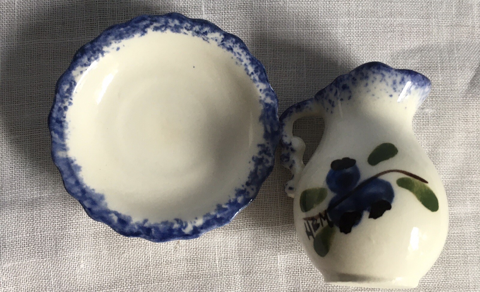 miniature pitcher and bowl, hand painted ceramic, blueberries, Maine | eBay