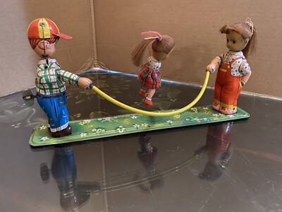 TPS Girl Skipping Jumping Rope Tin Litho Wind Up Toy Japan WORKING | eBay