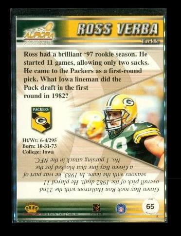 Vintage 1998 PACIFIC AURORA Football Card #65 ROSS VERBA Green Bay ...