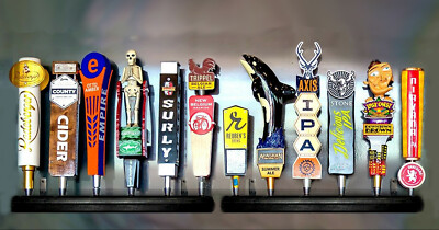 12T - LOT OF 2 EA 6 TAP BEER TAP HANDLE DISPLAYS WALL MOUNTED INCLUDES ...