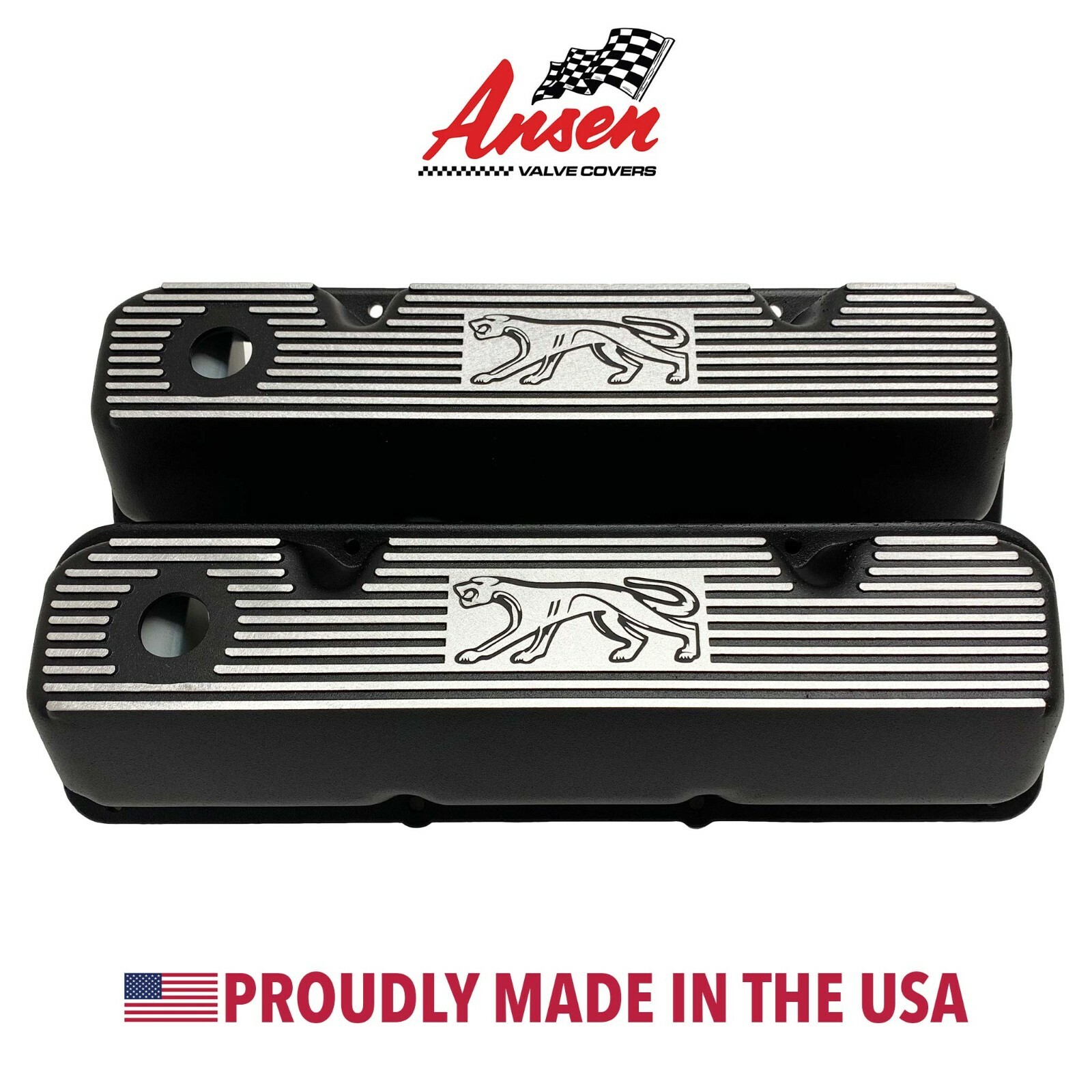 Ford 351 Cleveland Valve Covers Black COUGAR Logo- Die-Cast Aluminum ...