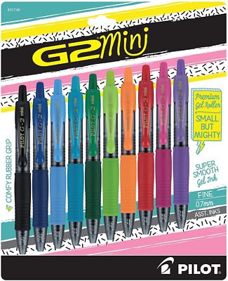 Pilot G2 MINI Retractable Gel Ink Pens 0.7mm Fine Tip - 10x ASSORTED ...