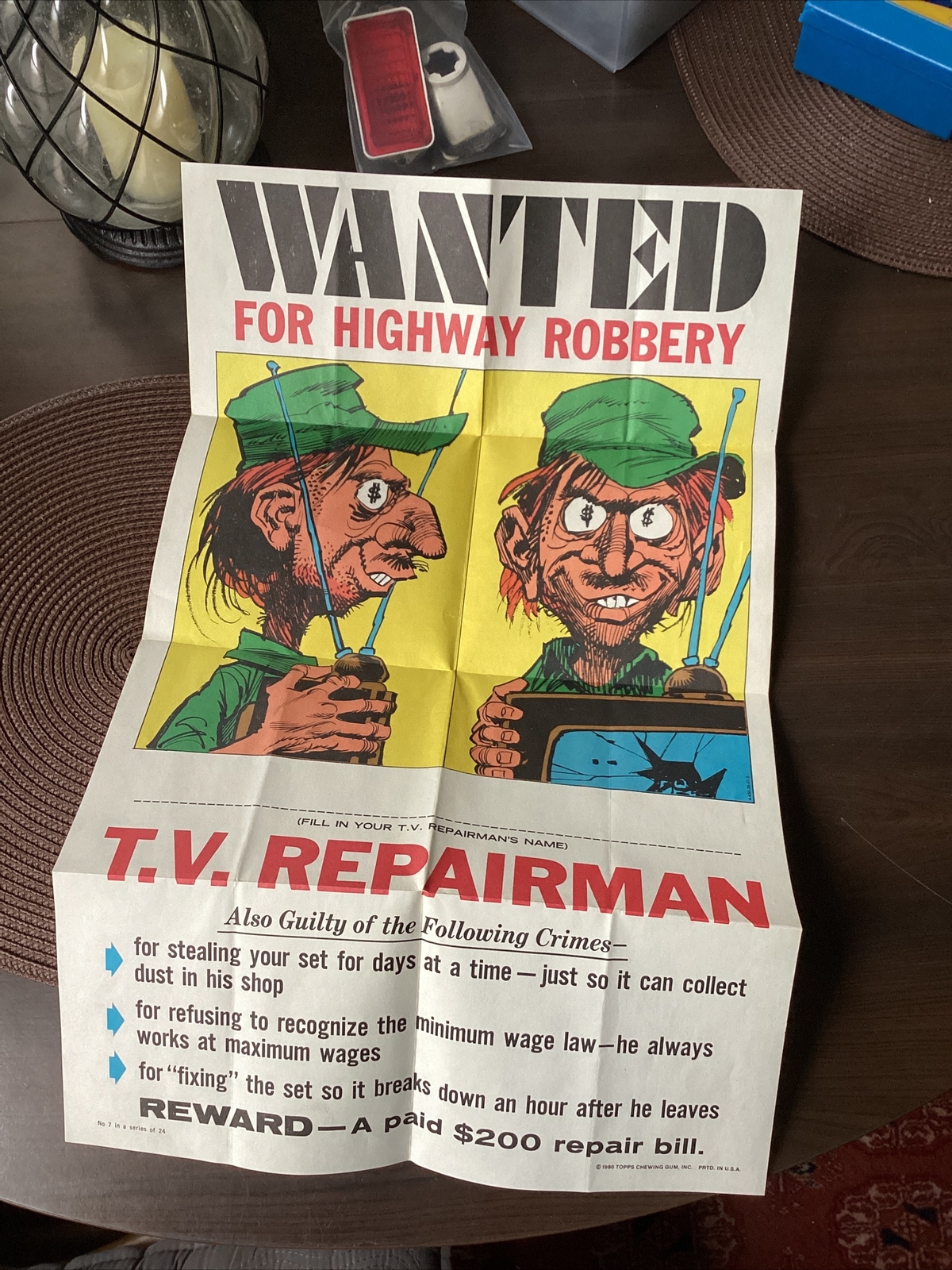 Vintage 1980 Topps 12" x 20" "Wanted Posters" The T.V. Repairman #7 | eBay