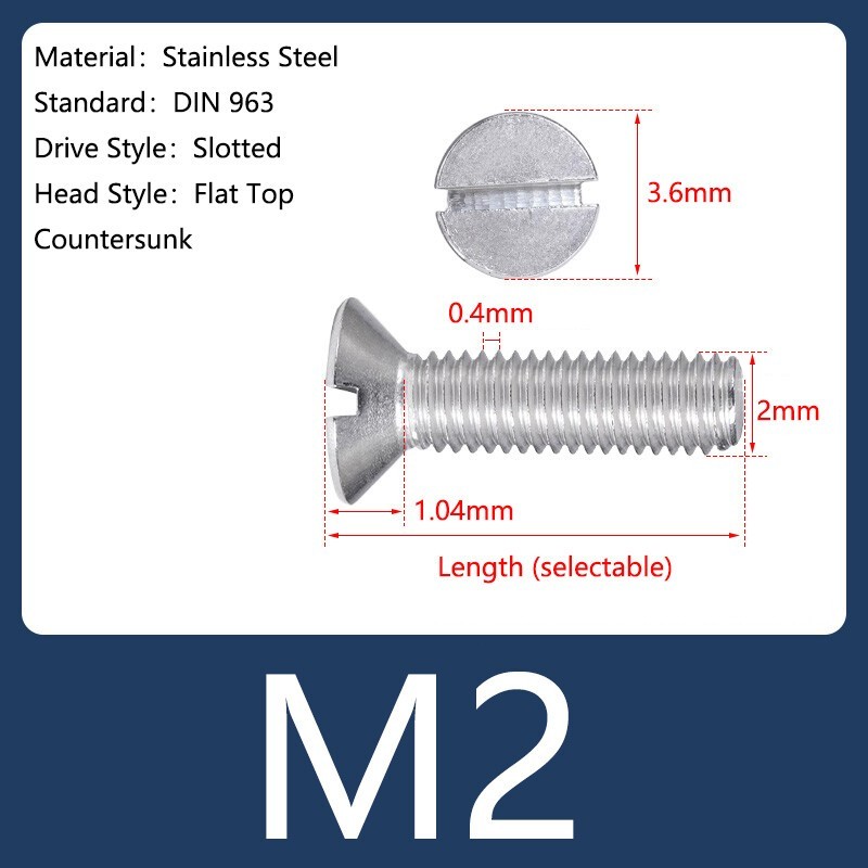 M1.6 - M8 SLOTTED COUNTERSUNK MACHINE SCREWS A2 STAINLESS STEEL SLOT ...