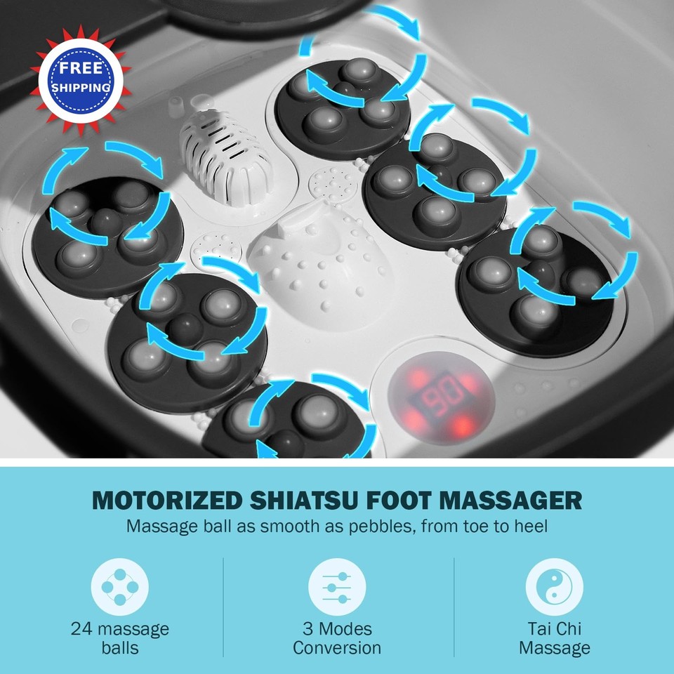 Collapsible Foot Spa Electric Bath with Heat Bubble Remote 24 Massage ...