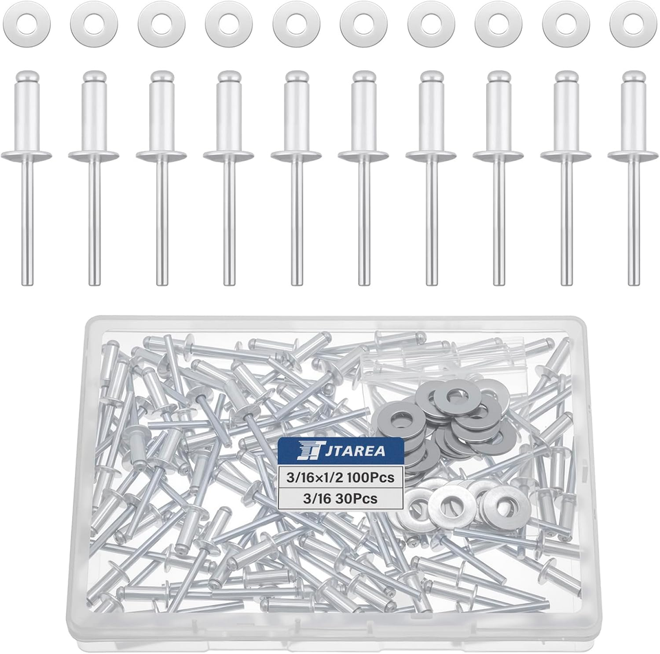 130Pcs 3/16" X 1/2" Silver Aluminum Pop Rivets with Stainless Steel ...