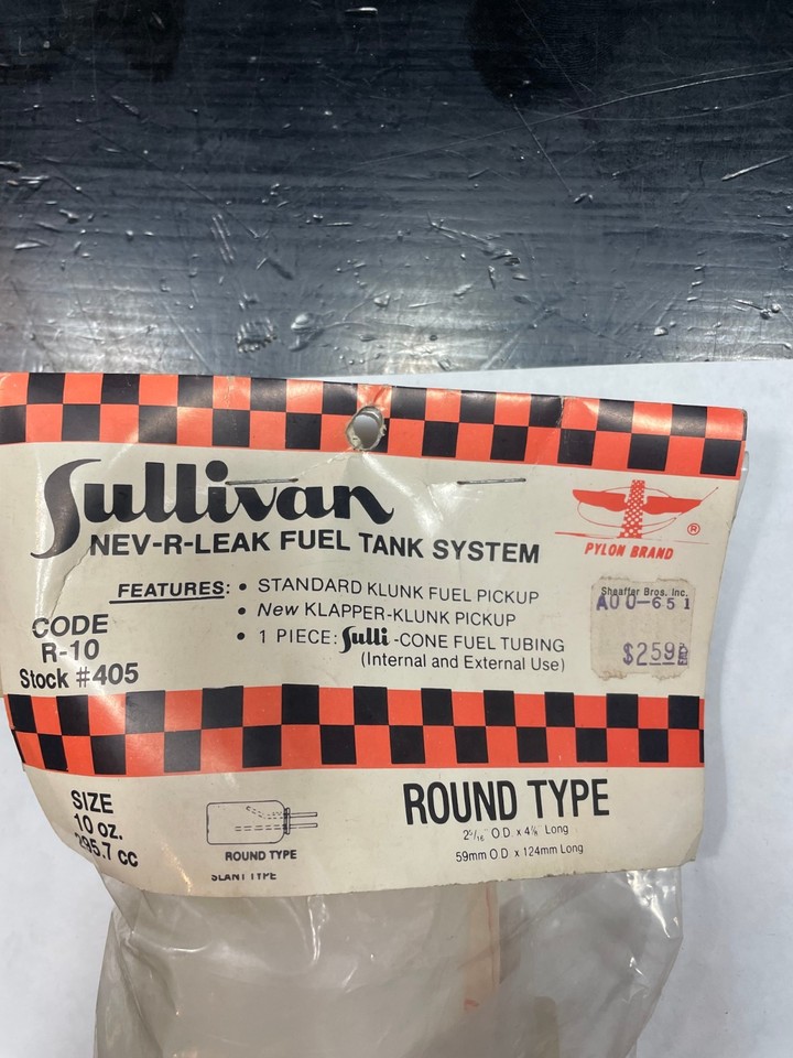VINTAGE SULLIVAN R/C AIRPLANE, NEV-R-LEAK FUEL TANK SYSTEM ROUND TYPE ...