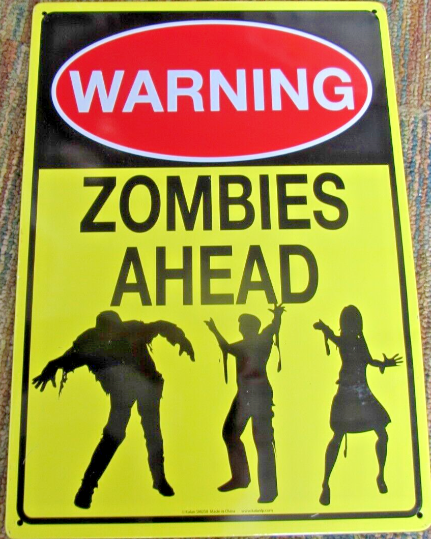 Warning! Zombies Ahead Metal Tin Sign, Bedroom Sign, Home Decor, 8-in ...