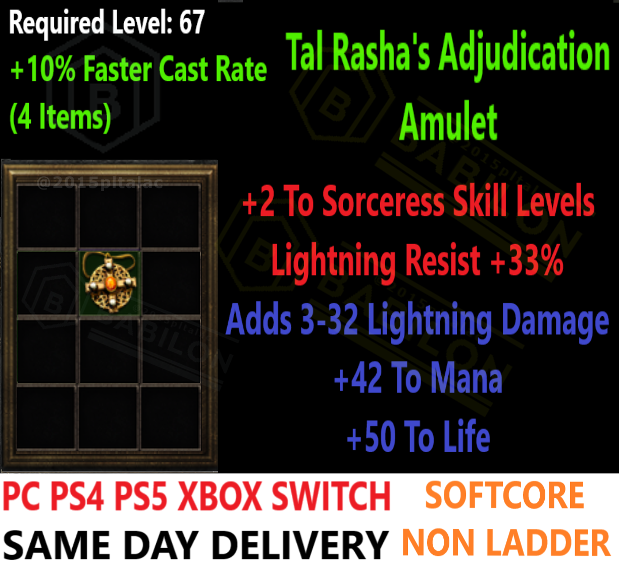 PC PS4 PS5 XBOX SWITCH NL Tal Rasha's Amulet Diablo 2 Resurrected Items ...