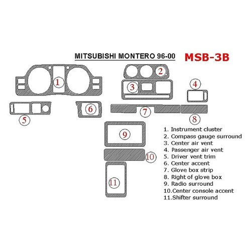 For Mitsubishi Montero 96-00 Remin Titanium Burl Wood Full Dash Kit 11 ...