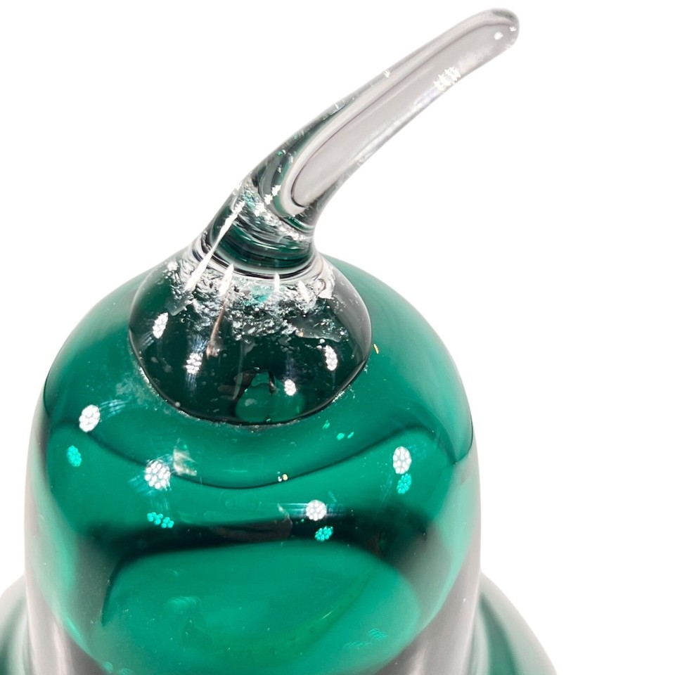 Vtg Blenko Hand Blown Glass Pear Emerald Green Clear Applied Stem Fruit ...