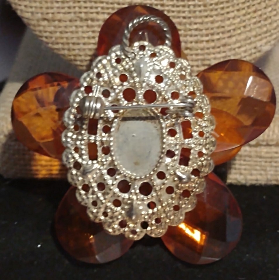 Lucite Amber Color Flower Pendant Brooch | eBay