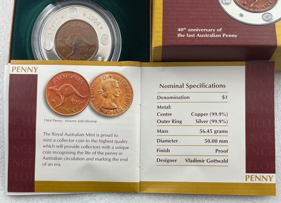 2004 $1 1964 PENNY 40TH ANNIVERSARY OF THE LAST AUSTRALIAN PENNY PROOF ...