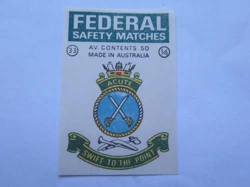 FEDERAL MATCH BOX LABEL HMAS ACUTE ROYAL AUSTRALIAN NAVY CREST PICTURED ...