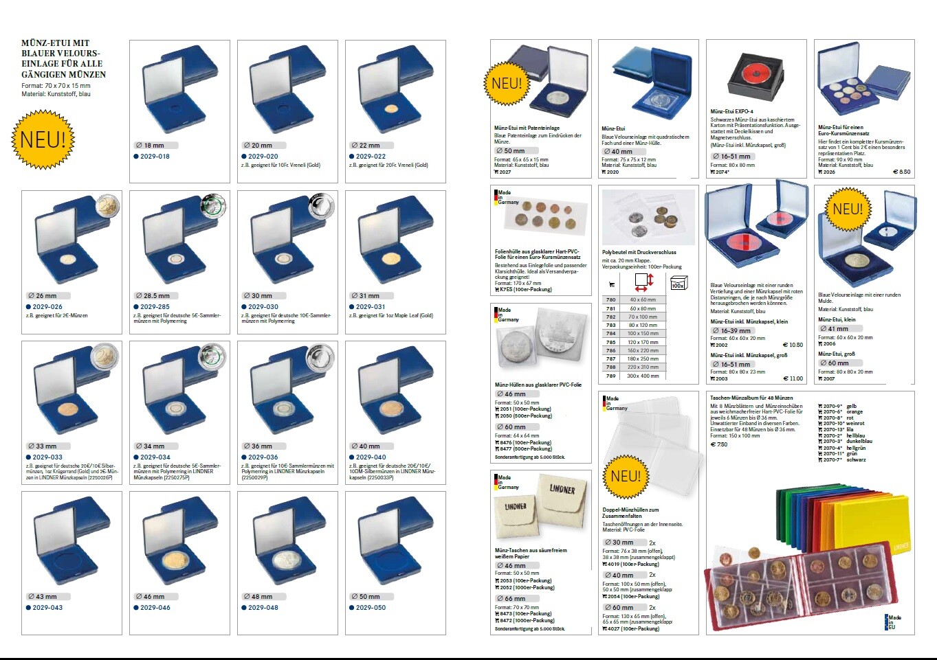 Lindner 2029-040 Blue Plastic coin case With velour insert For Coins To ...