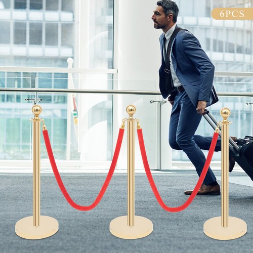 6 PCS Gold Stanchion Posts, Crowd Control Barriers, Stainless Steel ...
