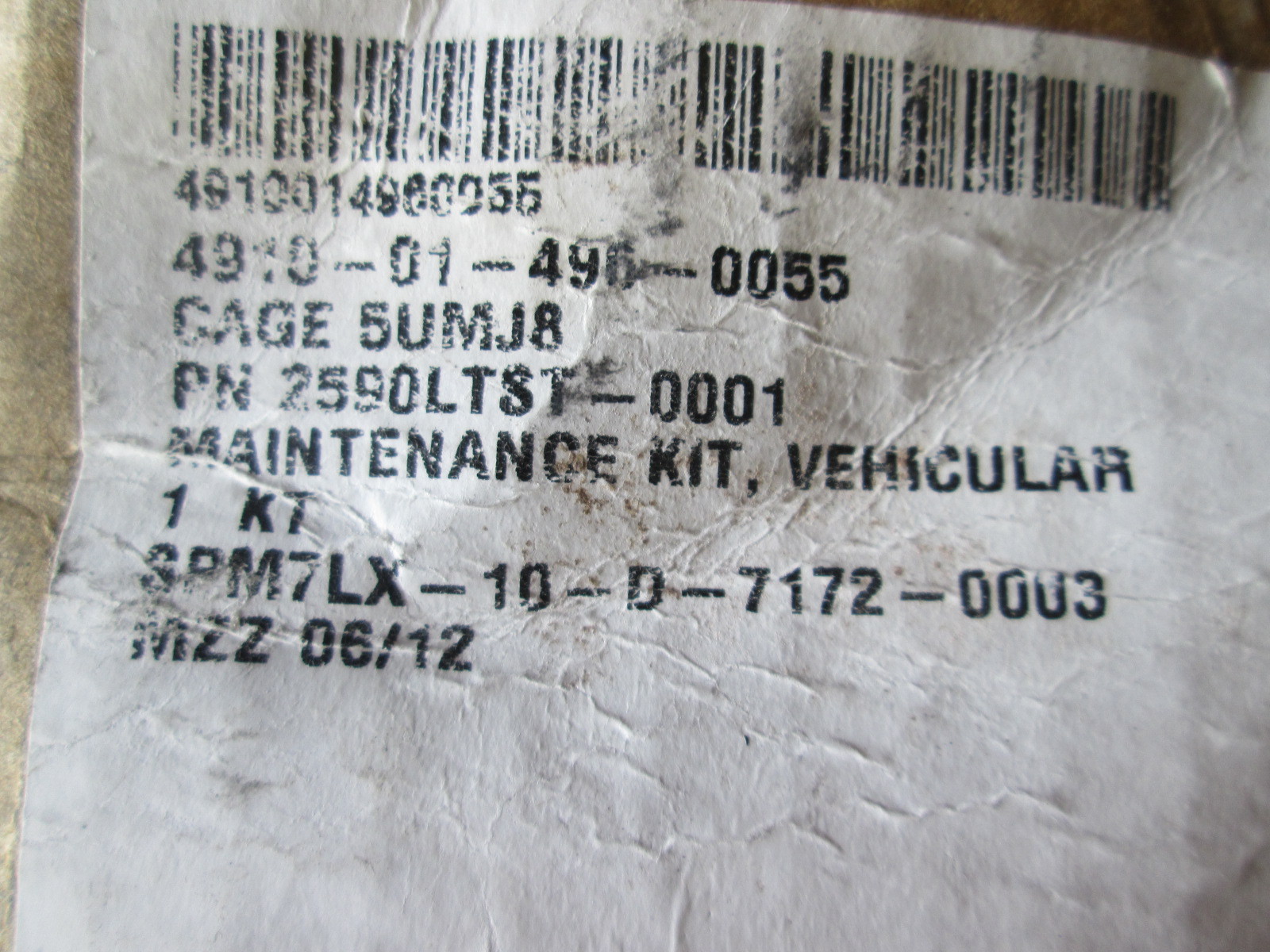 Maintenance Kit, Vehicular HMMWV M998 NSN 4910-01-496-0055 SC | eBay