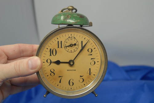 Antique Vintage Monitor Bell Alarm Clock Green 1930 WORKS | eBay