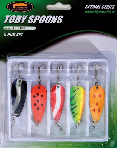 5pc Coloured Toby Spoons Fishing Lures Set Pike Trout Spinners 8g ...
