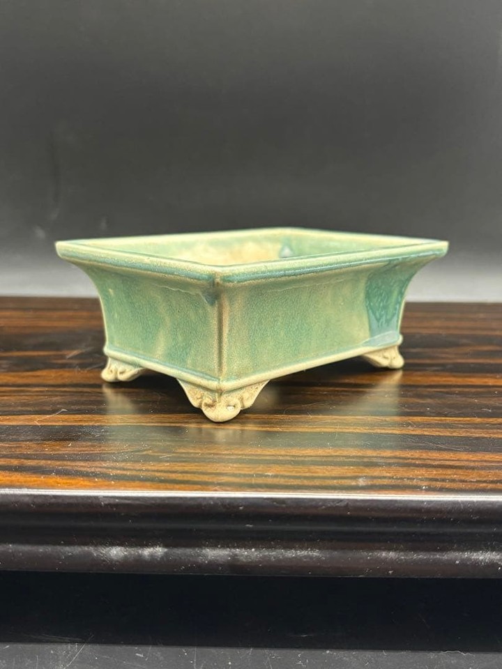 Green Pottery Rectangular Bonsai Pot Japanese Art Shape Miniature Tree ...