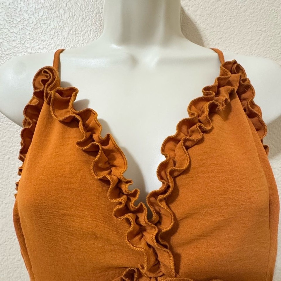 IRIS Rust Orange Ruffle Mini Dress Size M – Boho Flowy Summer | eBay