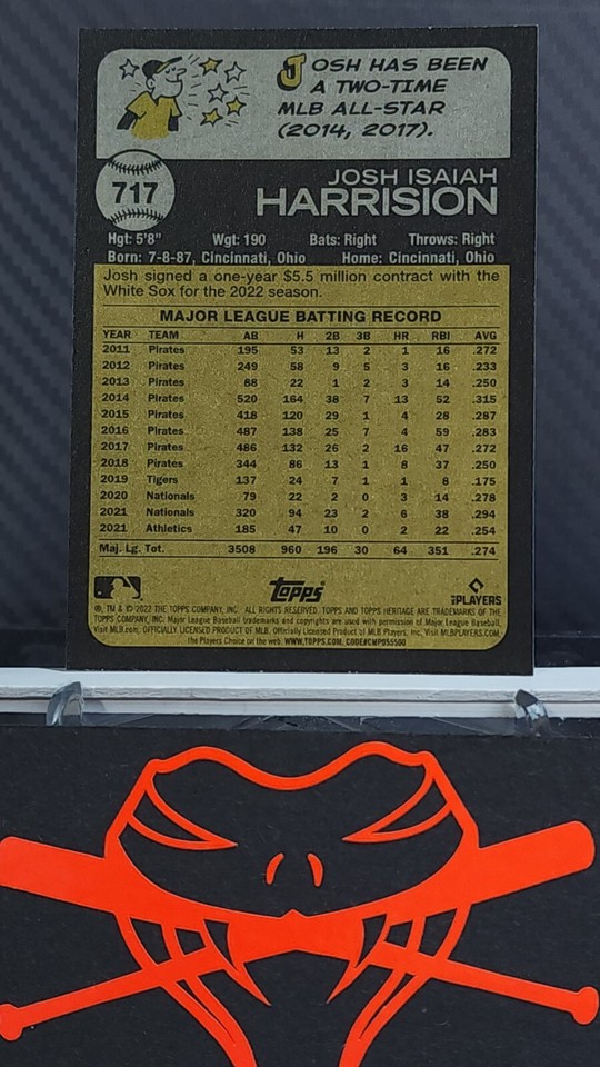 Josh Harrison - 2022 Topps Heritage *ERROR SP #717 - Chicago White Sox ...