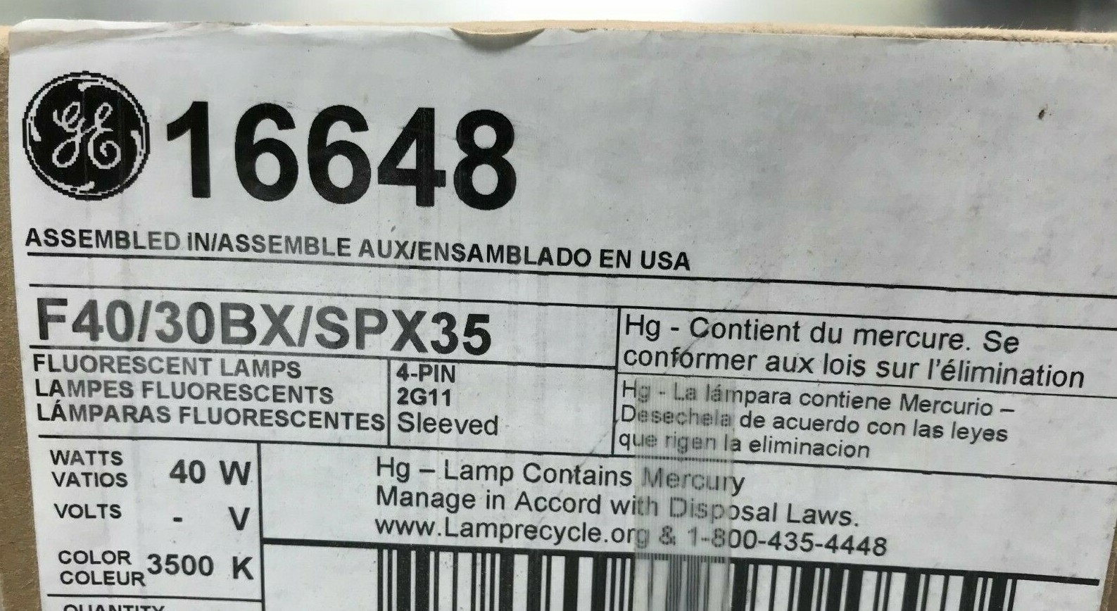 16648 Genuine GE F40/30BX/SPX35 40 Watt BULB 4 Pin 2G11 Base 3500K QTY ...