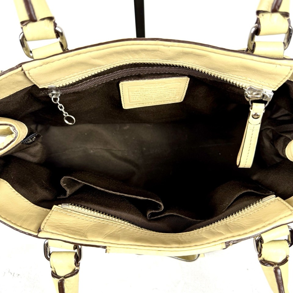 Coach Hampton Cream Pebbled Leather Satchel Shoulder Bag Braided Accent ...