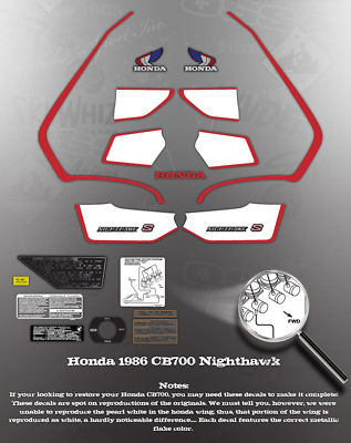 HONDA 1986 CB700 CB700SC TANK COVER DECAL GRAPHIC SET | eBay