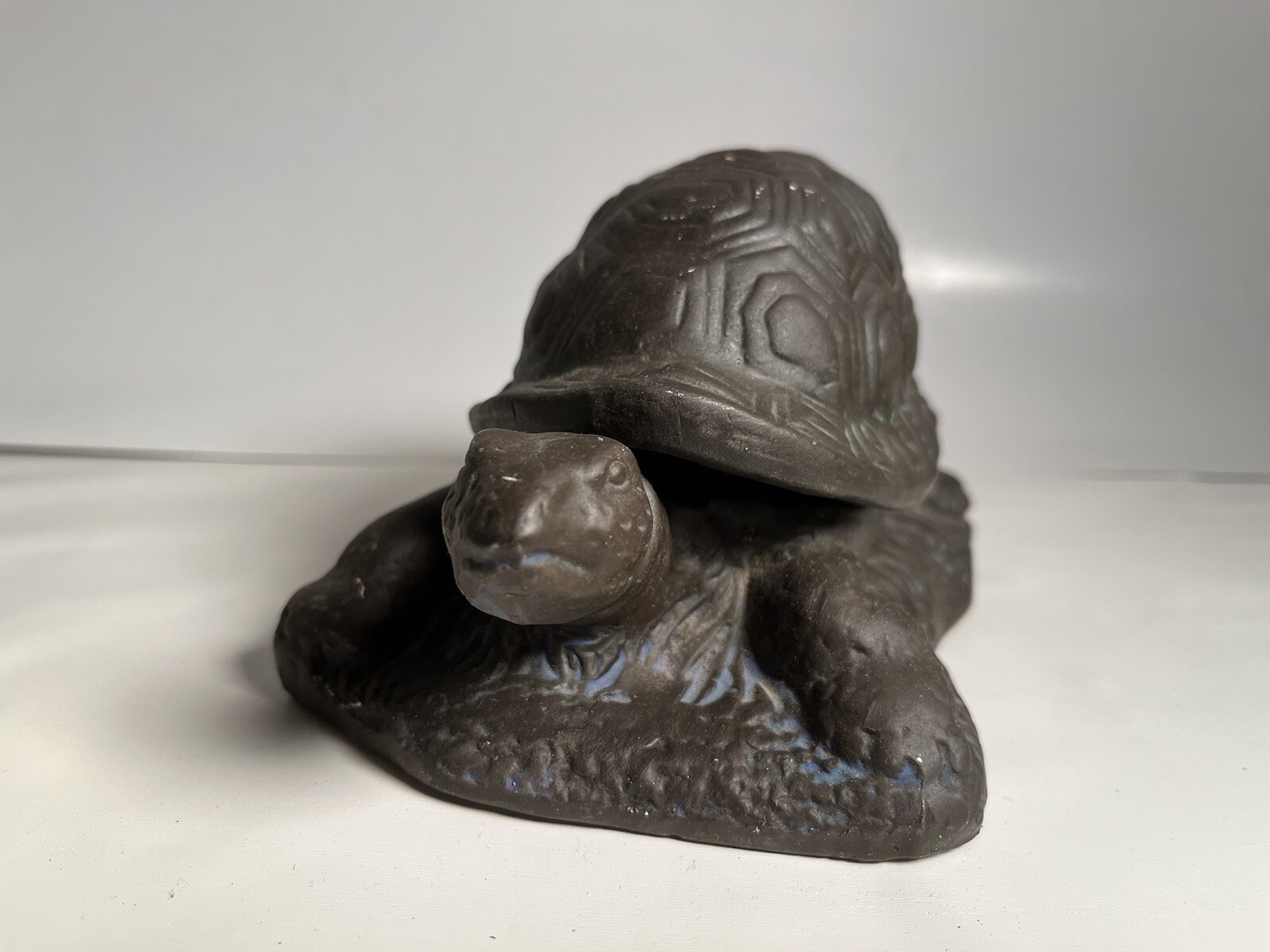 Vntg Turtle Box Ceramic Chalk Black Tortoise Sea Trinket Stash With Lid ...