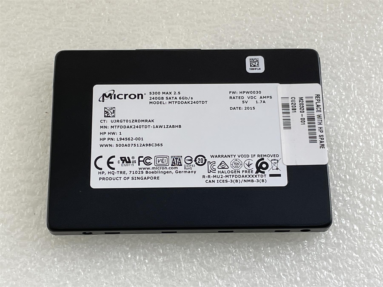 HP M20320-001 Micron 5300 MAX 2.5 MTFDDAK240TDT 240GB SATA SSD Solid ...